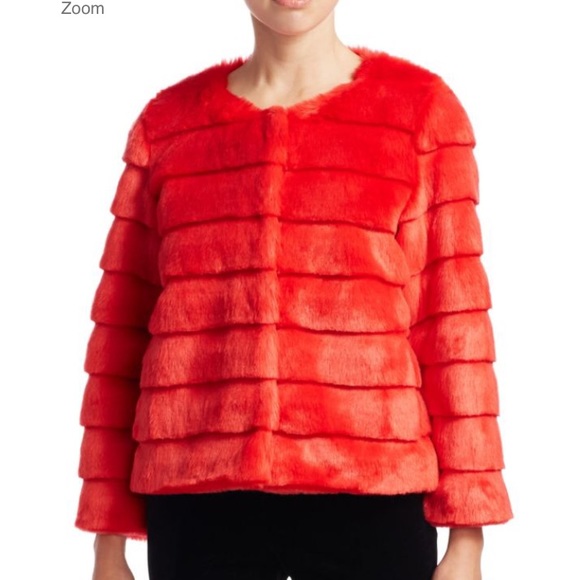scripted | Jackets & Coats | Scripted Tiered Faux Fur Jacket In Brilliant Poppy | Poshmark